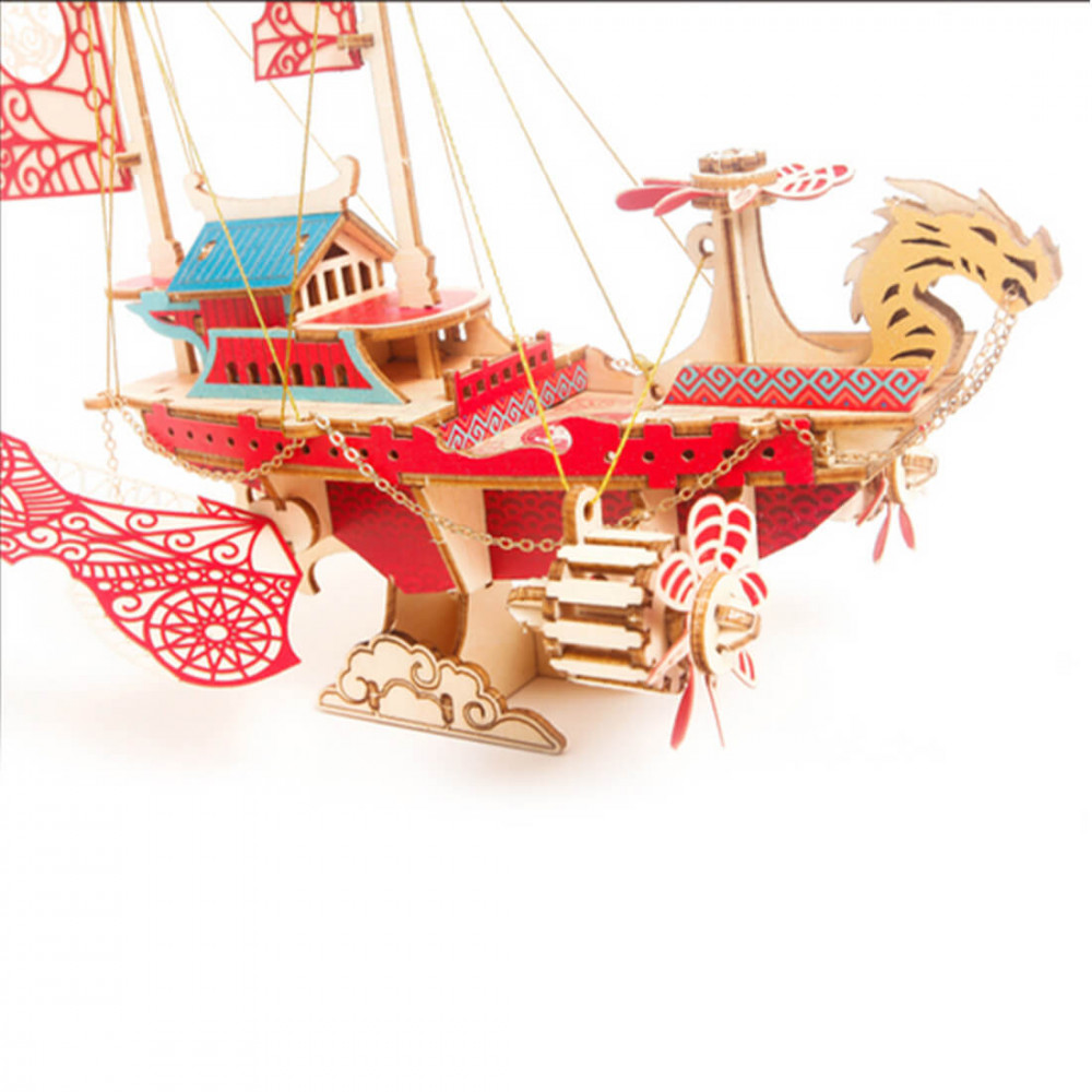 300+pcs diy fantasy airship 3d steampunk model wooden Ship puzzle Model ...