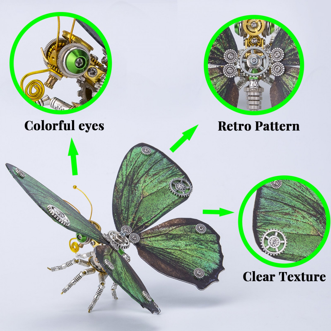 metallic green steampunk butterfly chrysozephyrus metal model kits ...