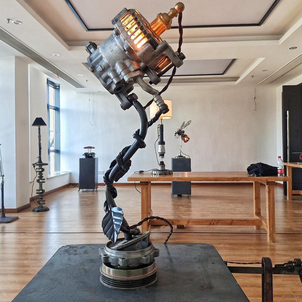 steampunk metal modified art exhibition rattan tree lamp - steampunk ...